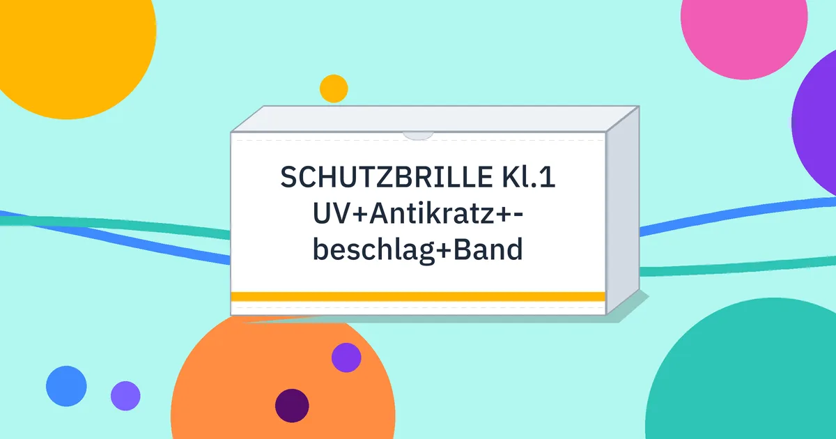 Symbolbild: Packung mit der Aufschrift SCHUTZBRILLE Kl.1 UV+Antikratz+-beschlag+Band (PZN 09685028) – Verfügbarkeit und Bezug in Apotheken in Frankfurt am Main