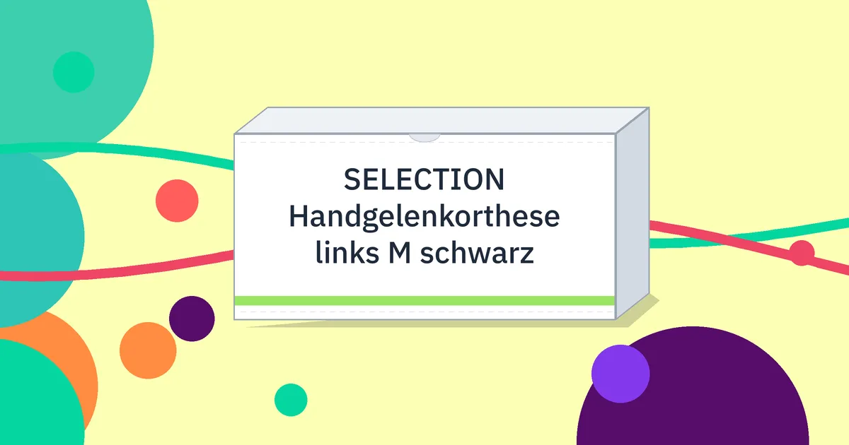 Symbolbild: Packung mit der Aufschrift SELECTION Handgelenkorthese links M schwarz (PZN 10839643) – Verfügbarkeit und Bezug in Apotheken in Frankfurt am Main