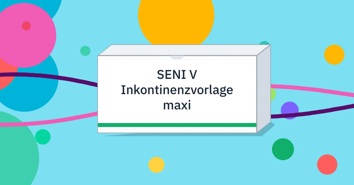 Symbolbild: Packung mit der Aufschrift SENI V Inkontinenzvorlage maxi (PZN 20346769) – Verfügbarkeit und Bezug in Apotheken in Frankfurt am Main