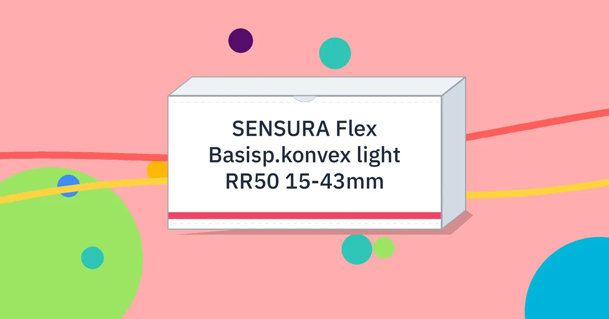 Symbolbild: Packung mit der Aufschrift SENSURA Flex Basisp.konvex light RR50 15-43mm (PZN 00697136) – Verfügbarkeit und Bezug in Apotheken in Frankfurt am Main