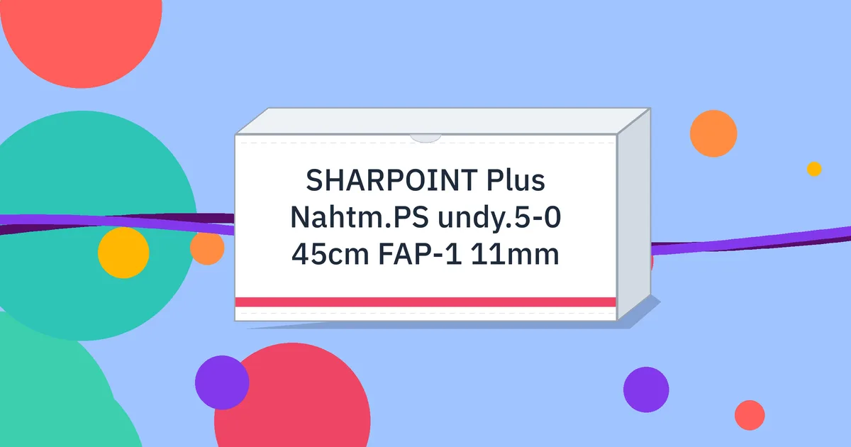 Symbolbild: Packung mit der Aufschrift SHARPOINT Plus Nahtm.PS undy.5-0 45cm FAP-1 11mm (PZN 17996133) – Verfügbarkeit und Bezug in Apotheken in Frankfurt am Main