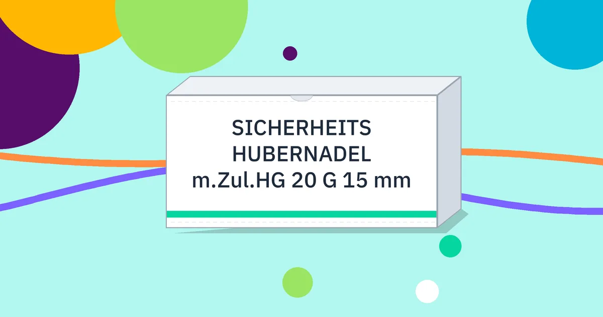 Symbolbild: Packung mit der Aufschrift SICHERHEITS HUBERNADEL m.Zul.HG 20 G 15 mm (PZN 12340474) – Verfügbarkeit und Bezug in Apotheken in Frankfurt am Main