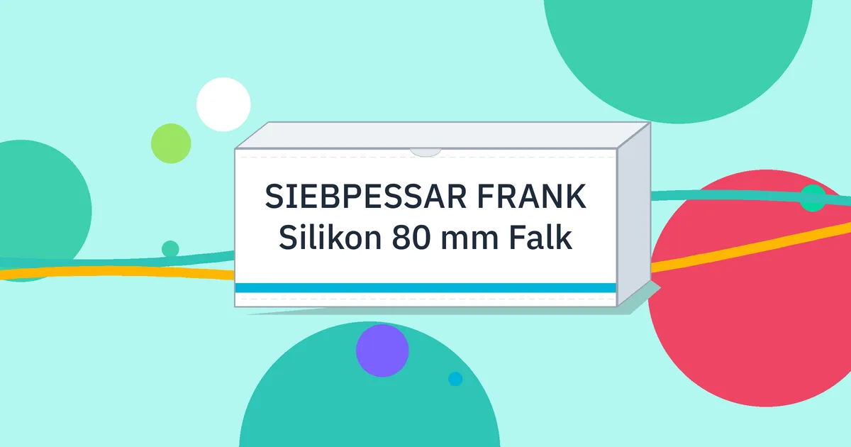 Symbolbild: Packung mit der Aufschrift SIEBPESSAR FRANK Silikon 80 mm Falk (PZN 03284156) – Verfügbarkeit und Bezug in Apotheken in Frankfurt am Main
