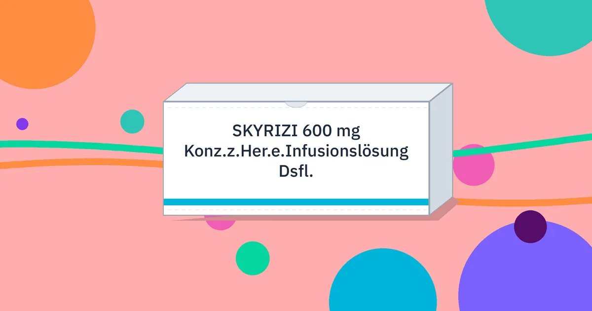 Symbolbild: Packung mit der Aufschrift SKYRIZI 600 mg Konz.z.Her.e.Infusionslösung Dsfl. (PZN 18065023) – Verfügbarkeit und Bezug in Apotheken in Frankfurt am Main