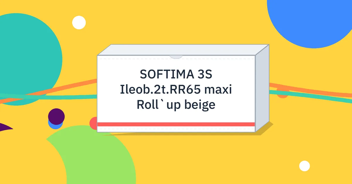 Symbolbild: Packung mit der Aufschrift SOFTIMA 3S Ileob.2t.RR65 maxi Roll`up beige (PZN 04810434) – Verfügbarkeit und Bezug in Apotheken in Frankfurt am Main