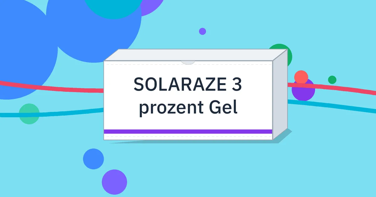 Symbolbild: Packung mit der Aufschrift SOLARAZE 3 prozent Gel (PZN 13987485) – Verfügbarkeit und Bezug in Apotheken in Frankfurt am Main