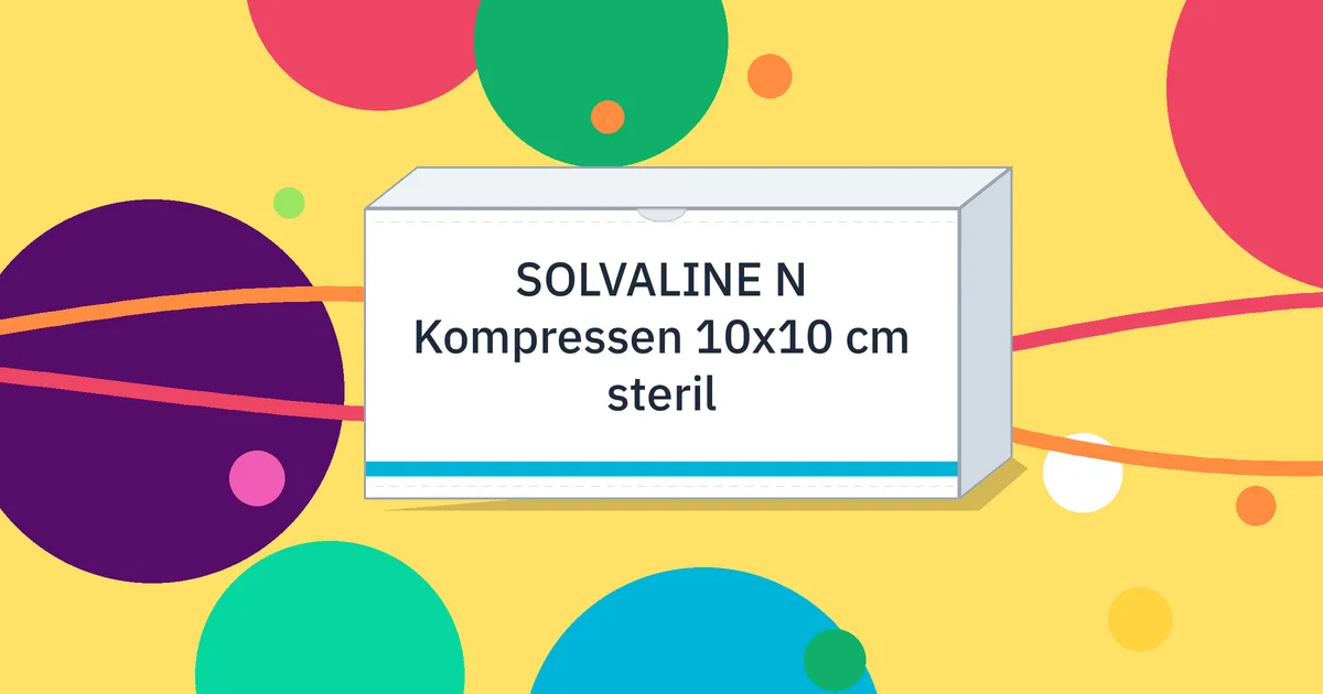 Symbolbild: Packung mit der Aufschrift SOLVALINE N Kompressen 10x10 cm steril (PZN 18038463) – Verfügbarkeit und Bezug in Apotheken in Frankfurt am Main