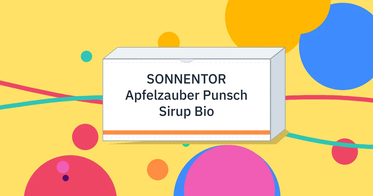 Symbolbild: Packung mit der Aufschrift SONNENTOR Apfelzauber Punsch Sirup Bio (PZN 18902016) – Verfügbarkeit und Bezug in Apotheken in Frankfurt am Main