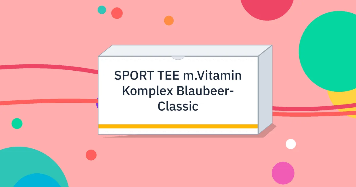 Symbolbild: Packung mit der Aufschrift SPORT TEE m.Vitamin Komplex Blaubeer-Classic (PZN 00115766) – Verfügbarkeit und Bezug in Apotheken in Frankfurt am Main