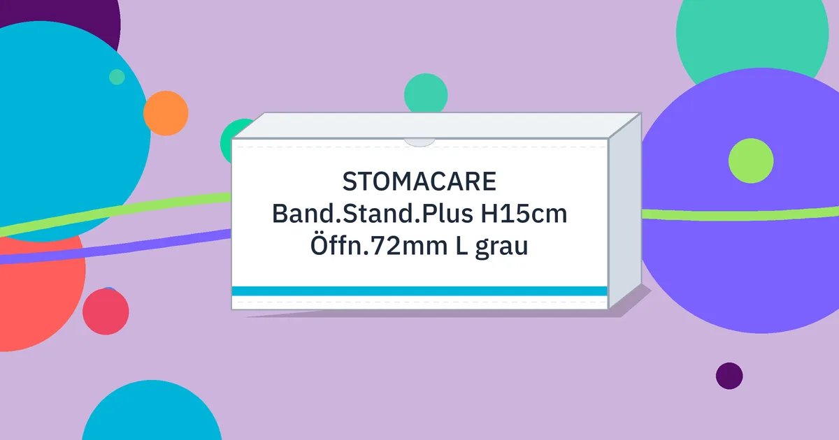 Symbolbild: Packung mit der Aufschrift STOMACARE Band.Stand.Plus H15cm Öffn.72mm L grau (PZN 16750341) – Verfügbarkeit und Bezug in Apotheken in Frankfurt am Main