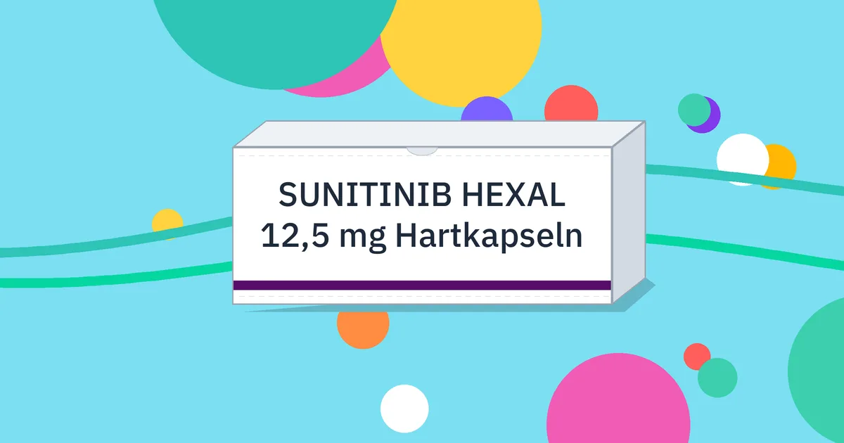 Symbolbild: Packung mit der Aufschrift SUNITINIB HEXAL 12,5 mg Hartkapseln (PZN 17270778) – Verfügbarkeit und Bezug in Apotheken in Frankfurt am Main