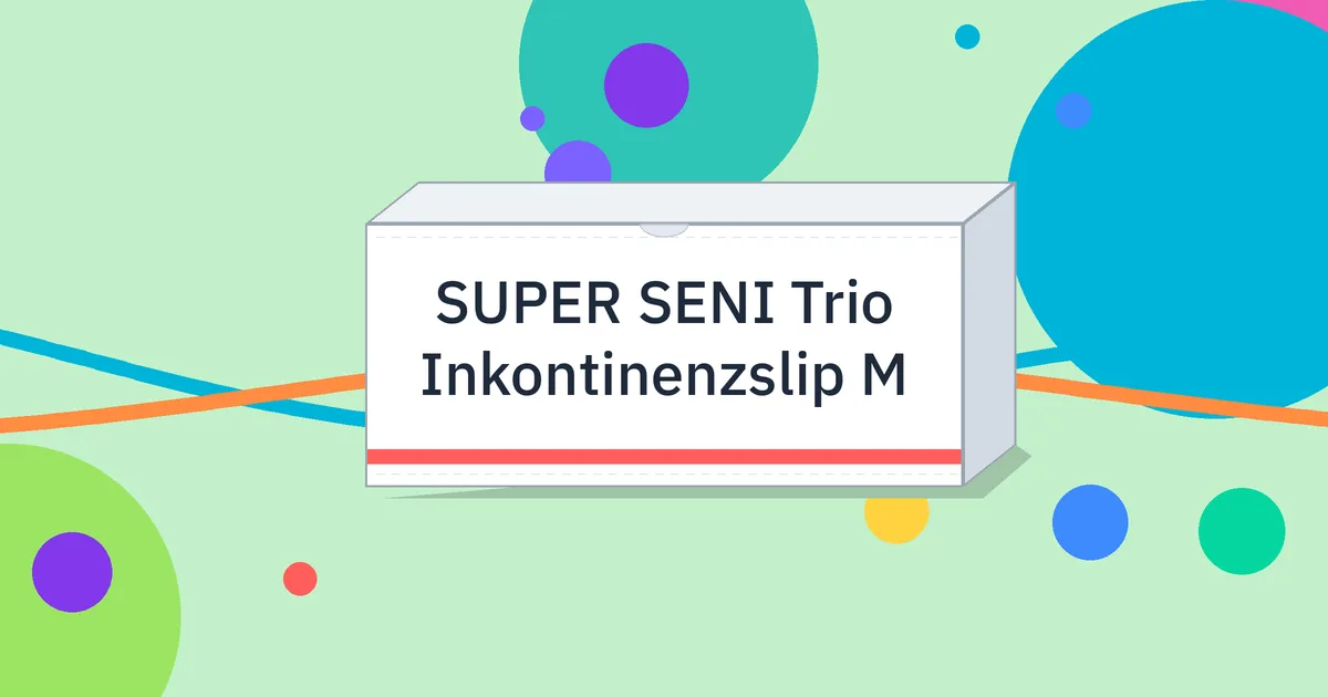Symbolbild: Packung mit der Aufschrift SUPER SENI Trio Inkontinenzslip M (PZN 03149719) – Verfügbarkeit und Bezug in Apotheken in Frankfurt am Main