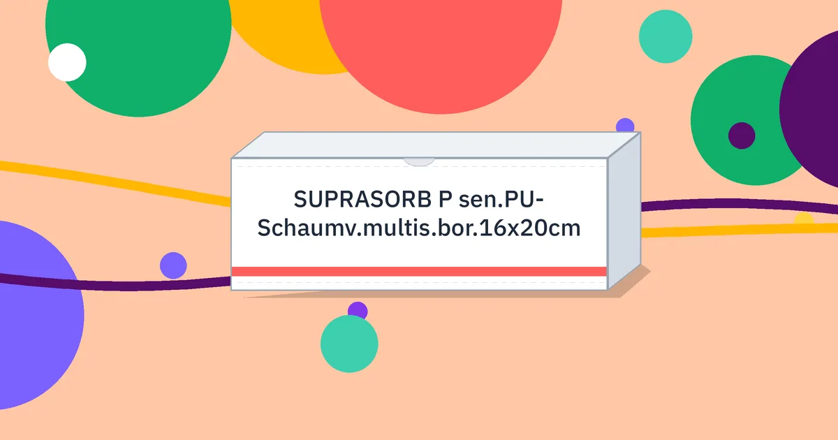 Symbolbild: Packung mit der Aufschrift SUPRASORB P sen.PU-Schaumv.multis.bor.16x20cm (PZN 17178245) – Verfügbarkeit und Bezug in Apotheken in Frankfurt am Main