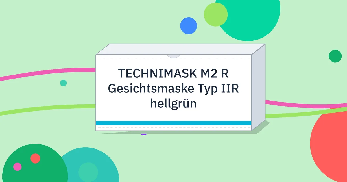 Symbolbild: Packung mit der Aufschrift TECHNIMASK M2 R Gesichtsmaske Typ IIR hellgrün (PZN 16932763) – Verfügbarkeit und Bezug in Apotheken in Frankfurt am Main