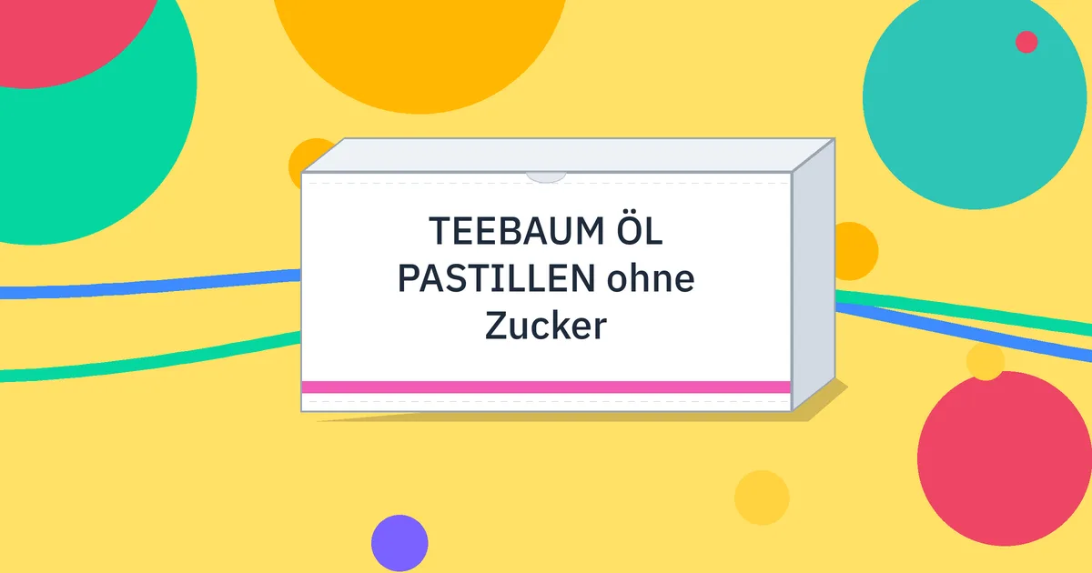 Symbolbild: Packung mit der Aufschrift TEEBAUM ÖL PASTILLEN ohne Zucker (PZN 03528256) – Verfügbarkeit und Bezug in Apotheken in Frankfurt am Main