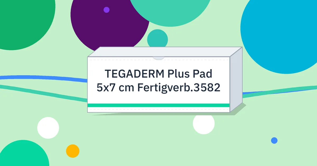 Symbolbild: Packung mit der Aufschrift TEGADERM Plus Pad 5x7 cm Fertigverb.3582 (PZN 13707304) – Verfügbarkeit und Bezug in Apotheken in Frankfurt am Main