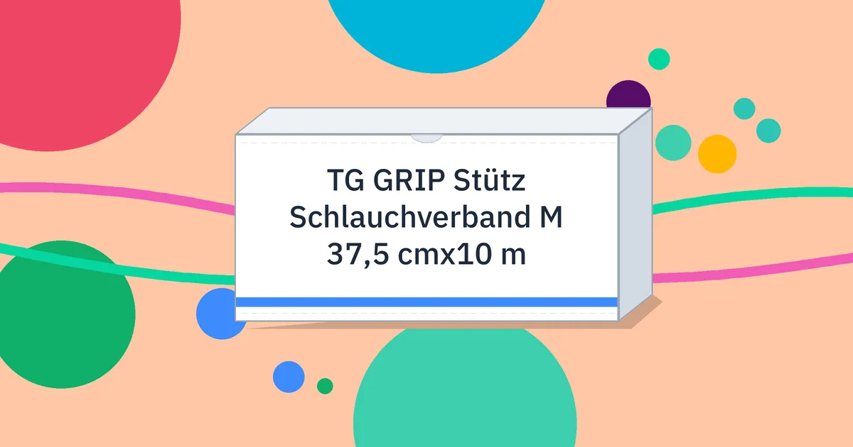 Symbolbild: Packung mit der Aufschrift TG GRIP Stütz Schlauchverband M 37,5 cmx10 m (PZN 15431102) – Verfügbarkeit und Bezug in Apotheken in Frankfurt am Main