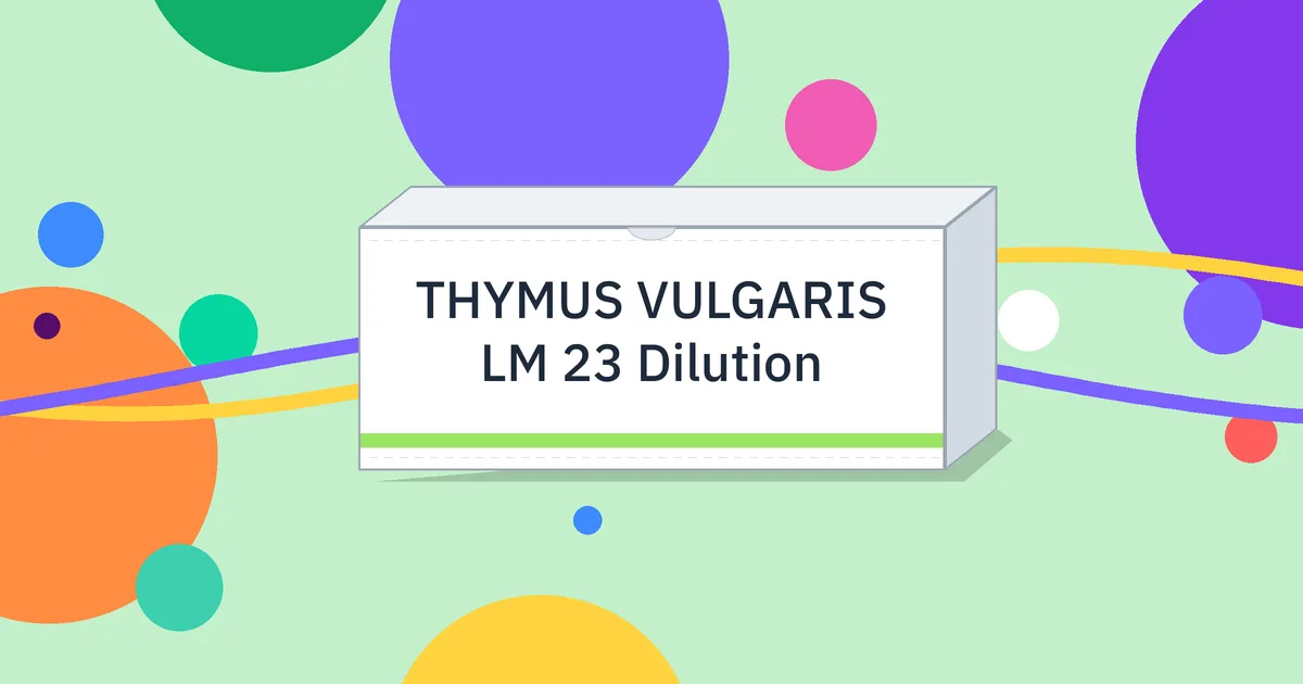 Symbolbild: Packung mit der Aufschrift THYMUS VULGARIS LM 23 Dilution (PZN 13223552) – Verfügbarkeit und Bezug in Apotheken in Frankfurt am Main