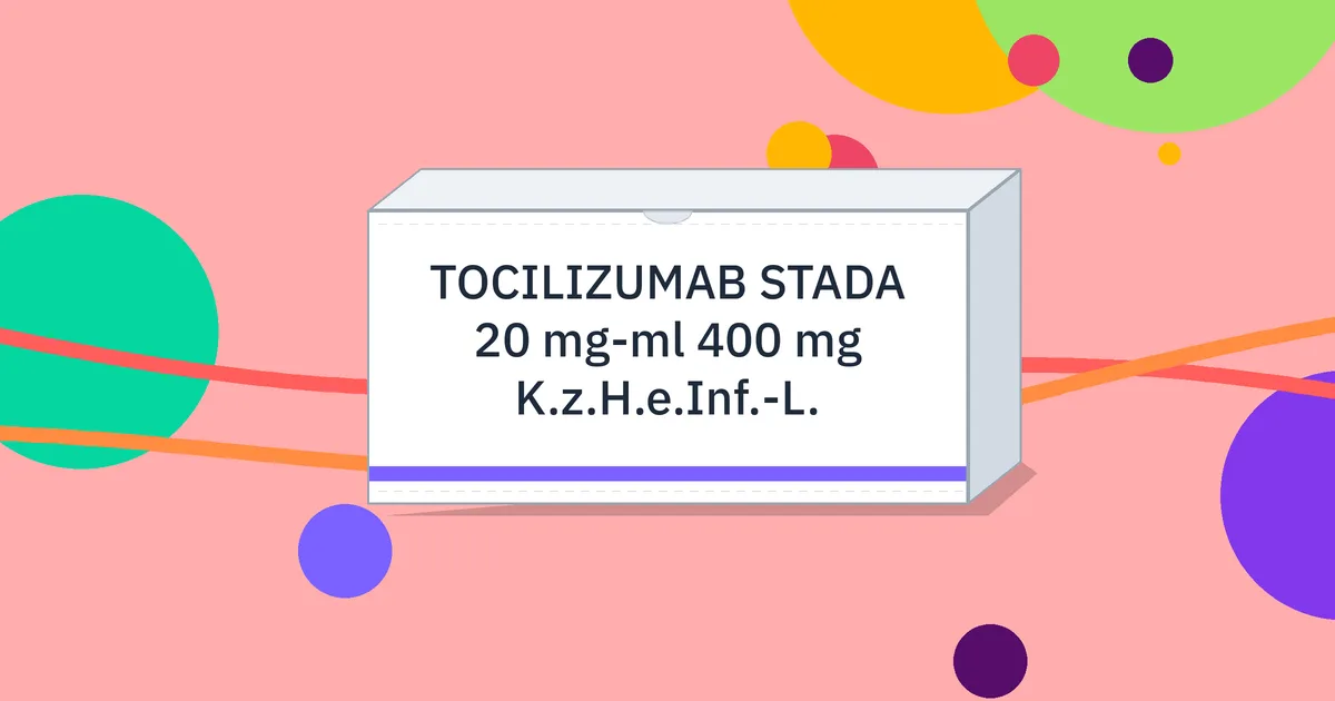 Symbolbild: Packung mit der Aufschrift TOCILIZUMAB STADA 20 mg-ml 400 mg K.z.H.e.Inf.-L. (PZN 20225439) – Verfügbarkeit und Bezug in Apotheken in Frankfurt am Main