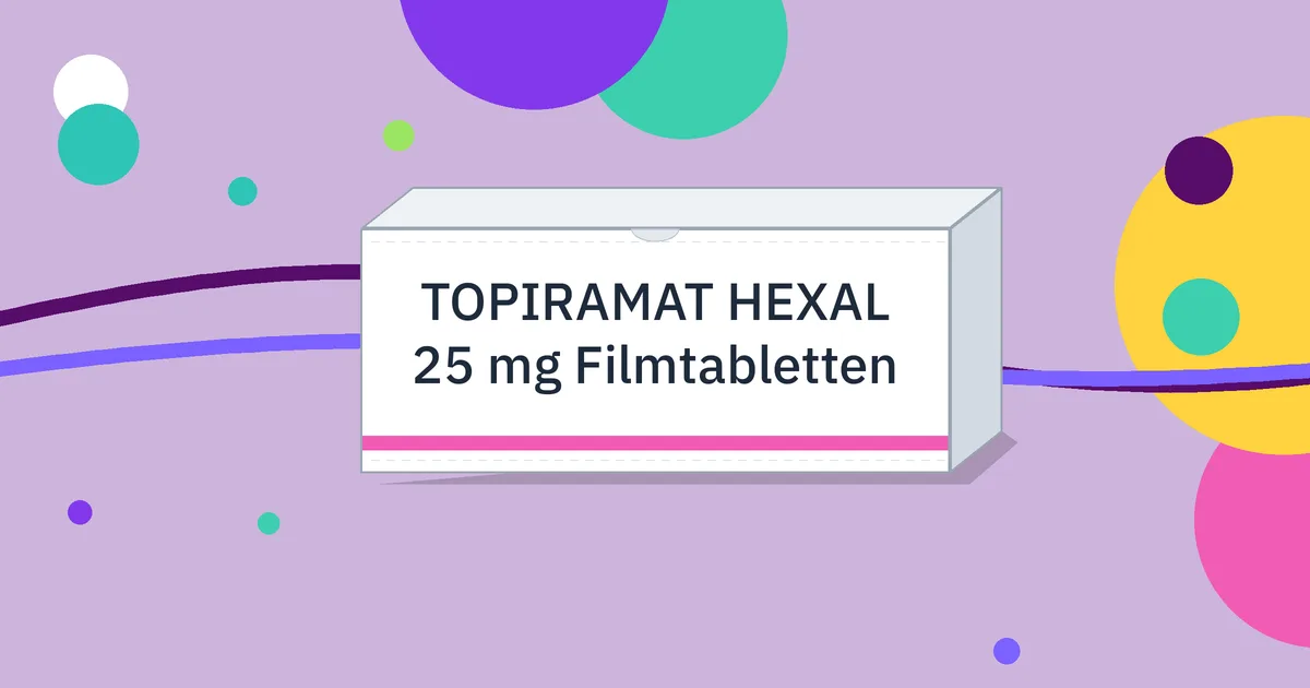Symbolbild: Packung mit der Aufschrift TOPIRAMAT HEXAL 25 mg Filmtabletten (PZN 02216218) – Verfügbarkeit und Bezug in Apotheken in Frankfurt am Main
