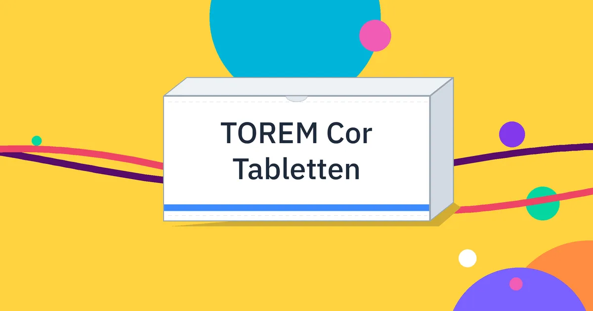 Symbolbild: Packung mit der Aufschrift TOREM Cor Tabletten (PZN 04927082) – Verfügbarkeit und Bezug in Apotheken in Frankfurt am Main