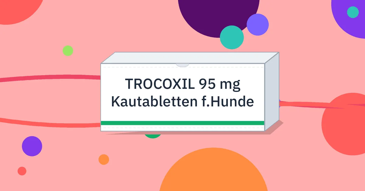 Symbolbild: Packung mit der Aufschrift TROCOXIL 95 mg Kautabletten f.Hunde (PZN 05738503) – Verfügbarkeit und Bezug in Apotheken in Frankfurt am Main
