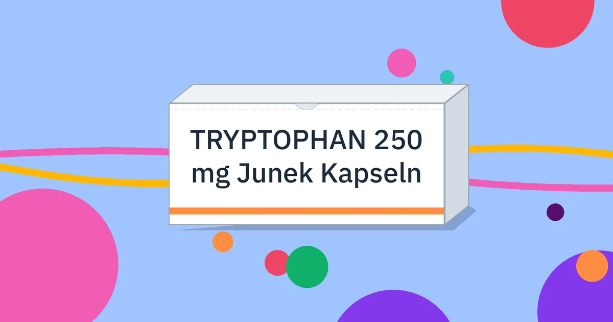 Symbolbild: Packung mit der Aufschrift TRYPTOPHAN 250 mg Junek Kapseln (PZN 00983362) – Verfügbarkeit und Bezug in Apotheken in Frankfurt am Main