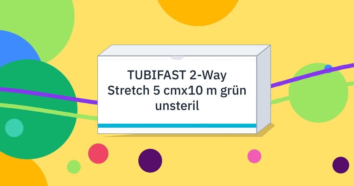 Symbolbild: Packung mit der Aufschrift TUBIFAST 2-Way Stretch 5 cmx10 m grün unsteril (PZN 19704270) – Verfügbarkeit und Bezug in Apotheken in Frankfurt am Main