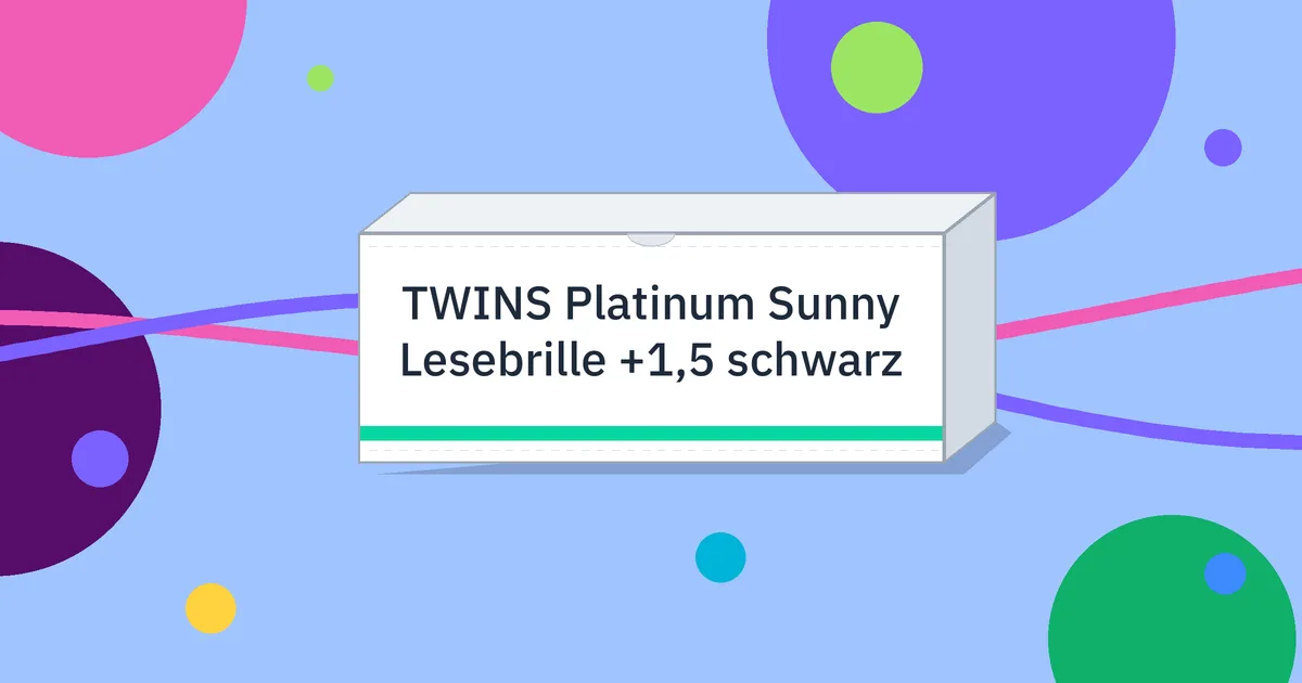 Symbolbild: Packung mit der Aufschrift TWINS Platinum Sunny Lesebrille +1,5 schwarz (PZN 13344089) – Verfügbarkeit und Bezug in Apotheken in Frankfurt am Main