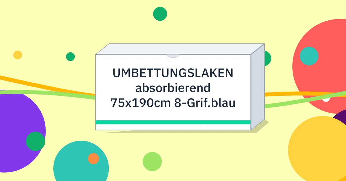 Symbolbild: Packung mit der Aufschrift UMBETTUNGSLAKEN absorbierend 75x190cm 8-Grif.blau (PZN 20607170) – Verfügbarkeit und Bezug in Apotheken in Frankfurt am Main