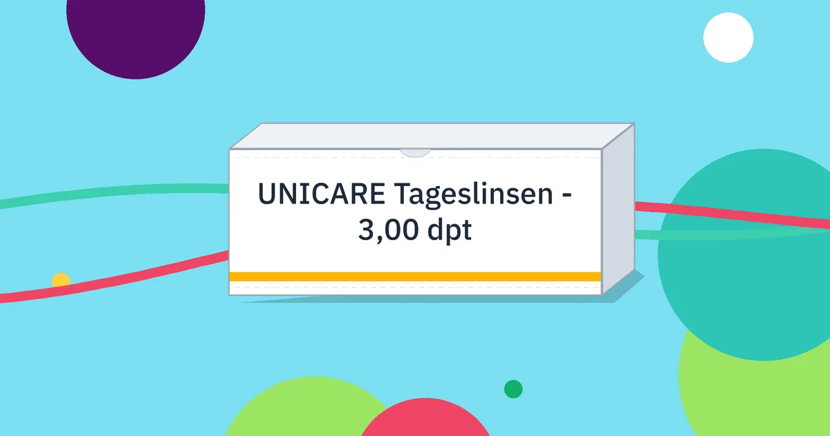Symbolbild: Packung mit der Aufschrift UNICARE Tageslinsen -3,00 dpt (PZN 14185612) – Verfügbarkeit und Bezug in Apotheken in Frankfurt am Main