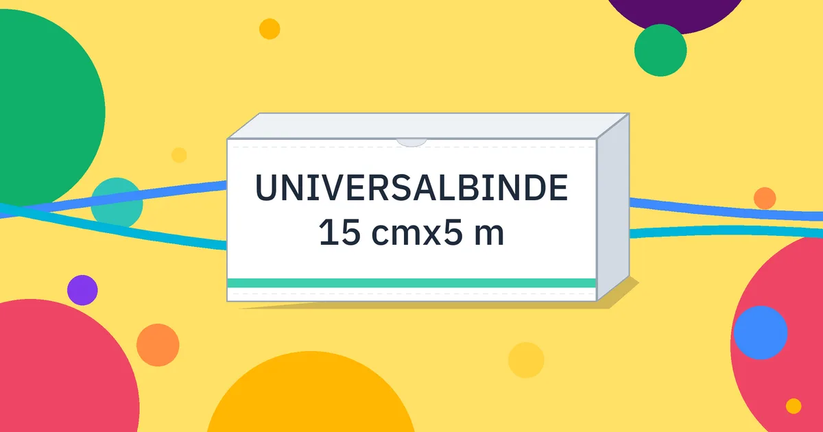 Symbolbild: Packung mit der Aufschrift UNIVERSALBINDE 15 cmx5 m (PZN 04642994) – Verfügbarkeit und Bezug in Apotheken in Frankfurt am Main