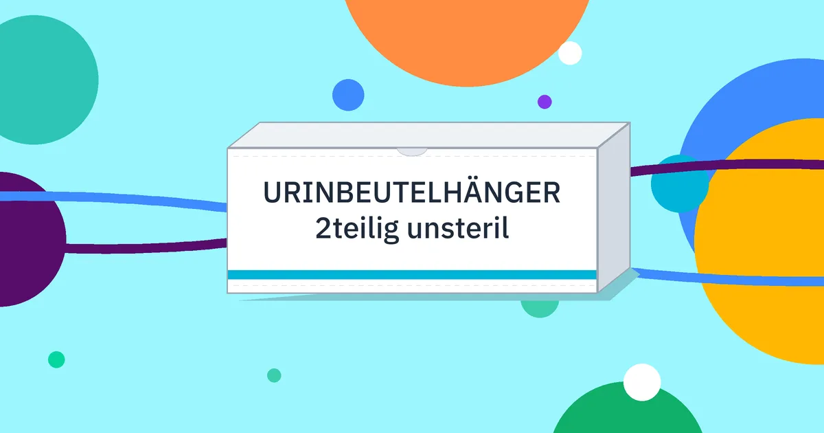 Symbolbild: Packung mit der Aufschrift URINBEUTELHÄNGER 2teilig unsteril (PZN 00740760) – Verfügbarkeit und Bezug in Apotheken in Frankfurt am Main
