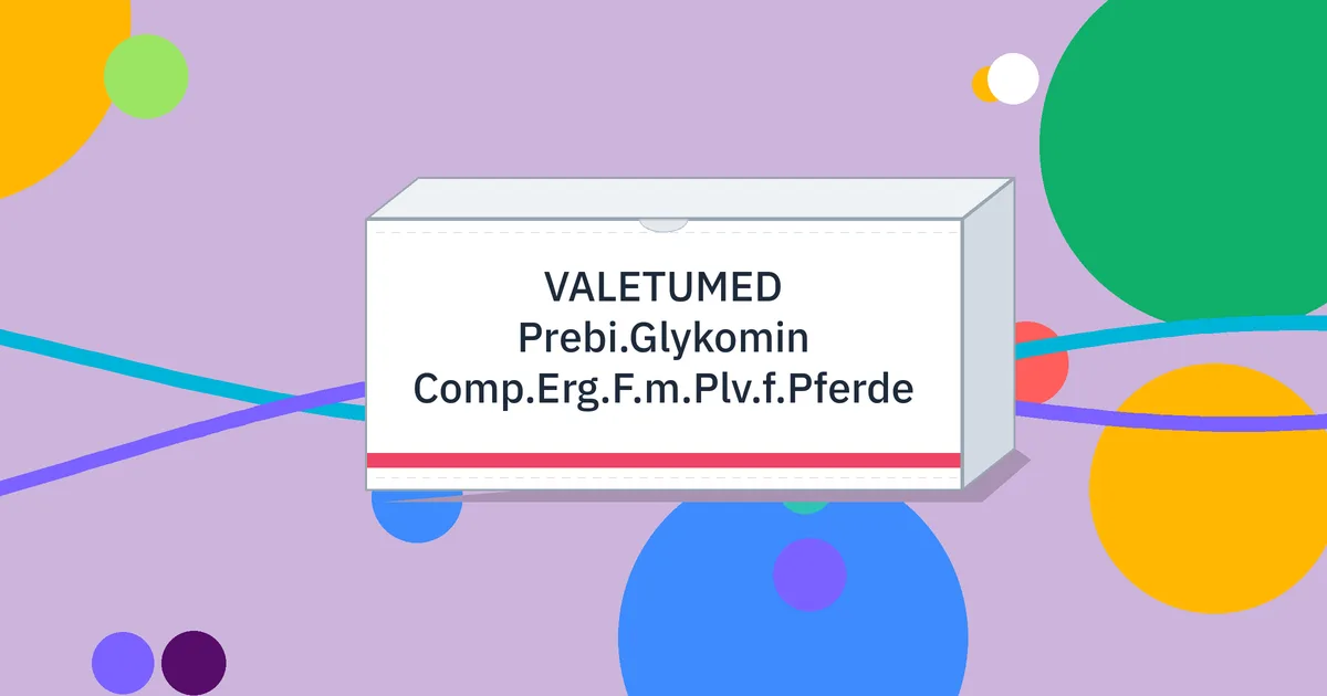 Symbolbild: Packung mit der Aufschrift VALETUMED Prebi.Glykomin Comp.Erg.F.m.Plv.f.Pferde (PZN 20189608) – Verfügbarkeit und Bezug in Apotheken in Frankfurt am Main