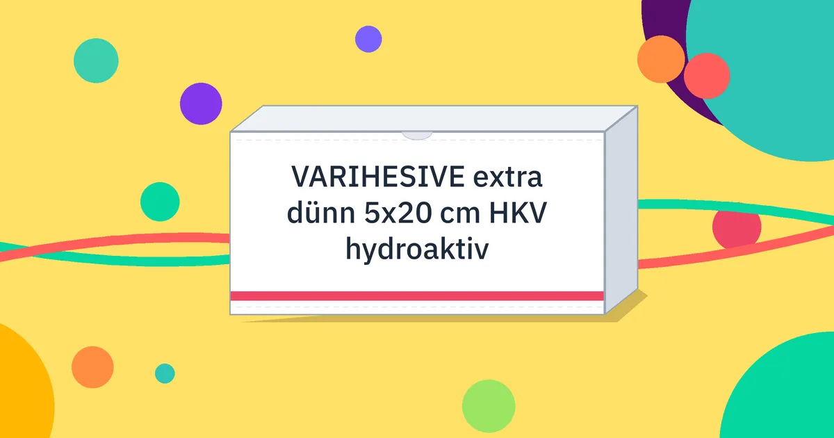Symbolbild: Packung mit der Aufschrift VARIHESIVE extra dünn 5x20 cm HKV hydroaktiv (PZN 04740142) – Verfügbarkeit und Bezug in Apotheken in Frankfurt am Main