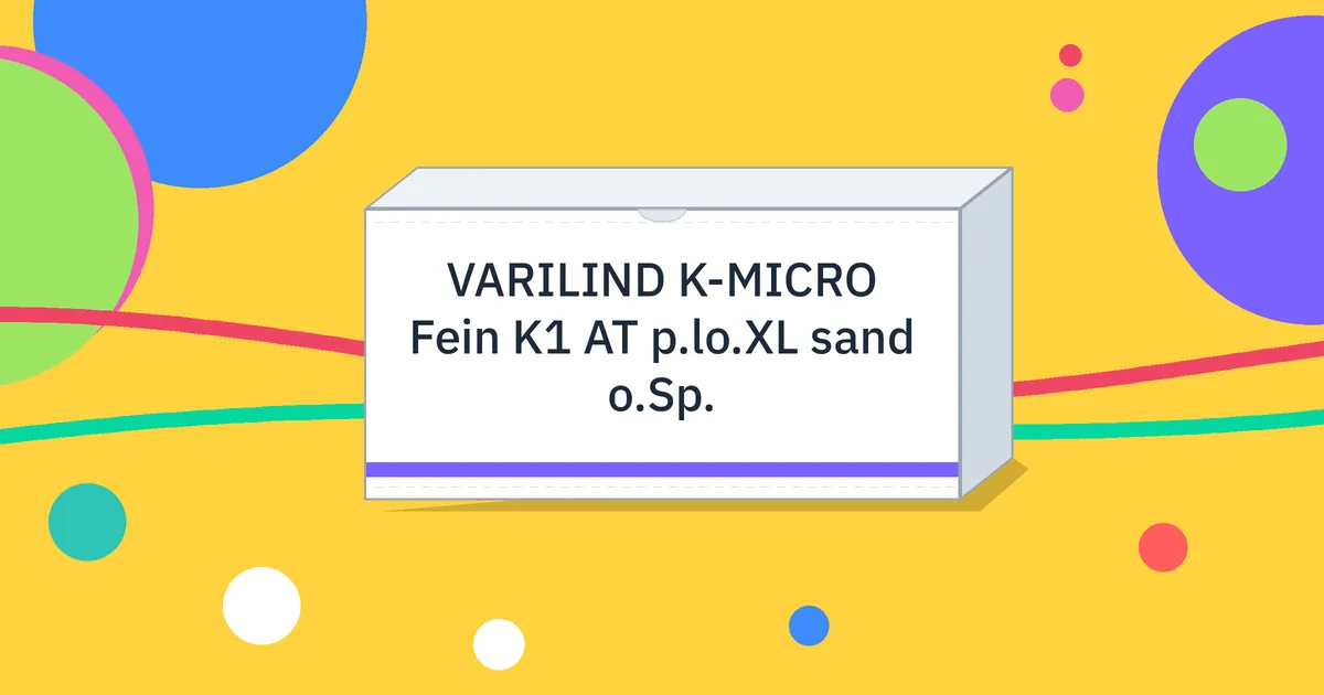 Symbolbild: Packung mit der Aufschrift VARILIND K-MICRO Fein K1 AT p.lo.XL sand o.Sp. (PZN 20551914) – Verfügbarkeit und Bezug in Apotheken in Frankfurt am Main