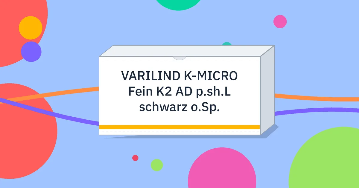 Symbolbild: Packung mit der Aufschrift VARILIND K-MICRO Fein K2 AD p.sh.L schwarz o.Sp. (PZN 20559206) – Verfügbarkeit und Bezug in Apotheken in Frankfurt am Main