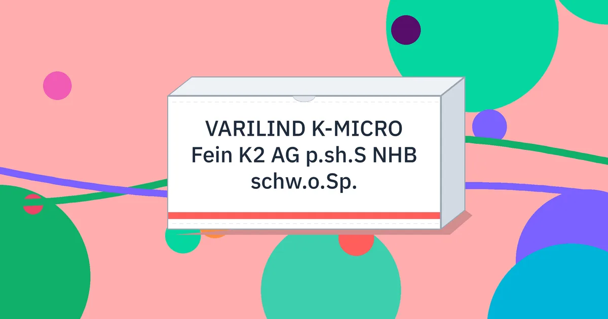 Symbolbild: Packung mit der Aufschrift VARILIND K-MICRO Fein K2 AG p.sh.S NHB schw.o.Sp. (PZN 20618682) – Verfügbarkeit und Bezug in Apotheken in Frankfurt am Main