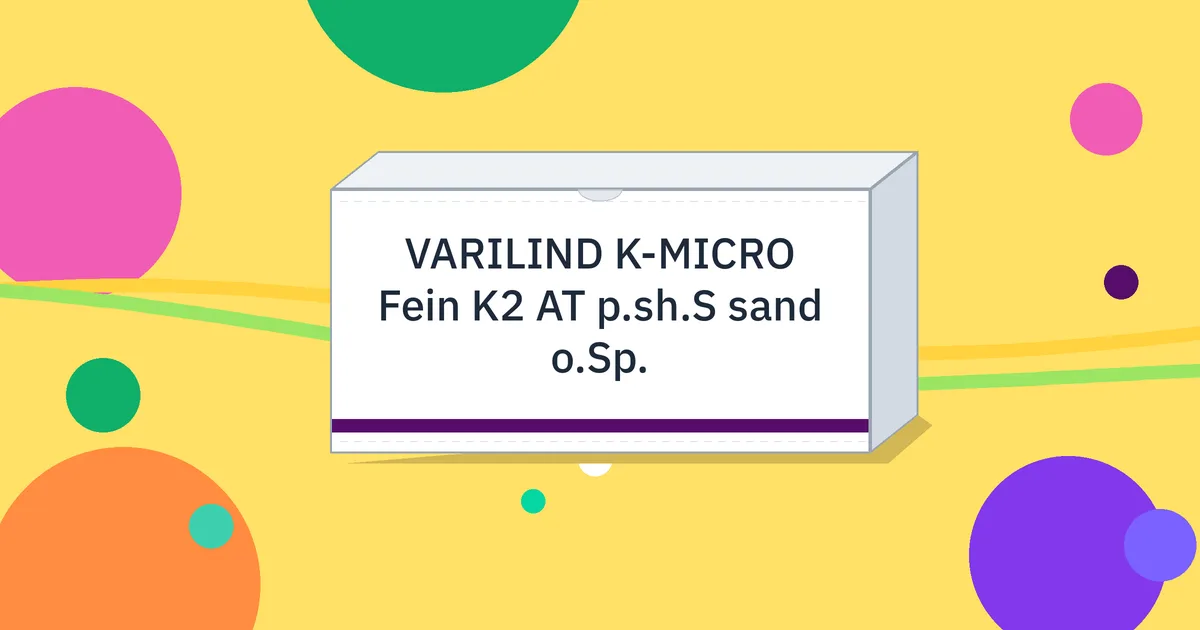 Symbolbild: Packung mit der Aufschrift VARILIND K-MICRO Fein K2 AT p.sh.S sand o.Sp. (PZN 20553209) – Verfügbarkeit und Bezug in Apotheken in Frankfurt am Main