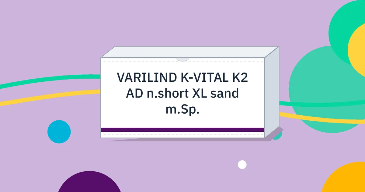 Symbolbild: Packung mit der Aufschrift VARILIND K-VITAL K2 AD n.short XL sand m.Sp. (PZN 20567387) – Verfügbarkeit und Bezug in Apotheken in Frankfurt am Main