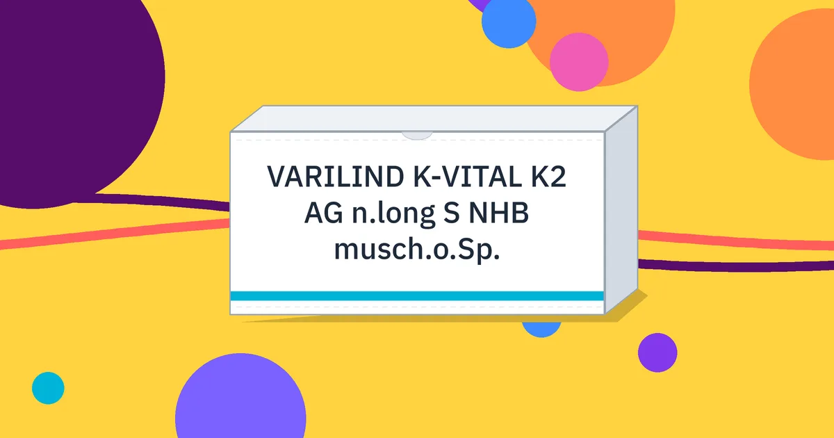 Symbolbild: Packung mit der Aufschrift VARILIND K-VITAL K2 AG n.long S NHB musch.o.Sp. (PZN 20565655) – Verfügbarkeit und Bezug in Apotheken in Frankfurt am Main