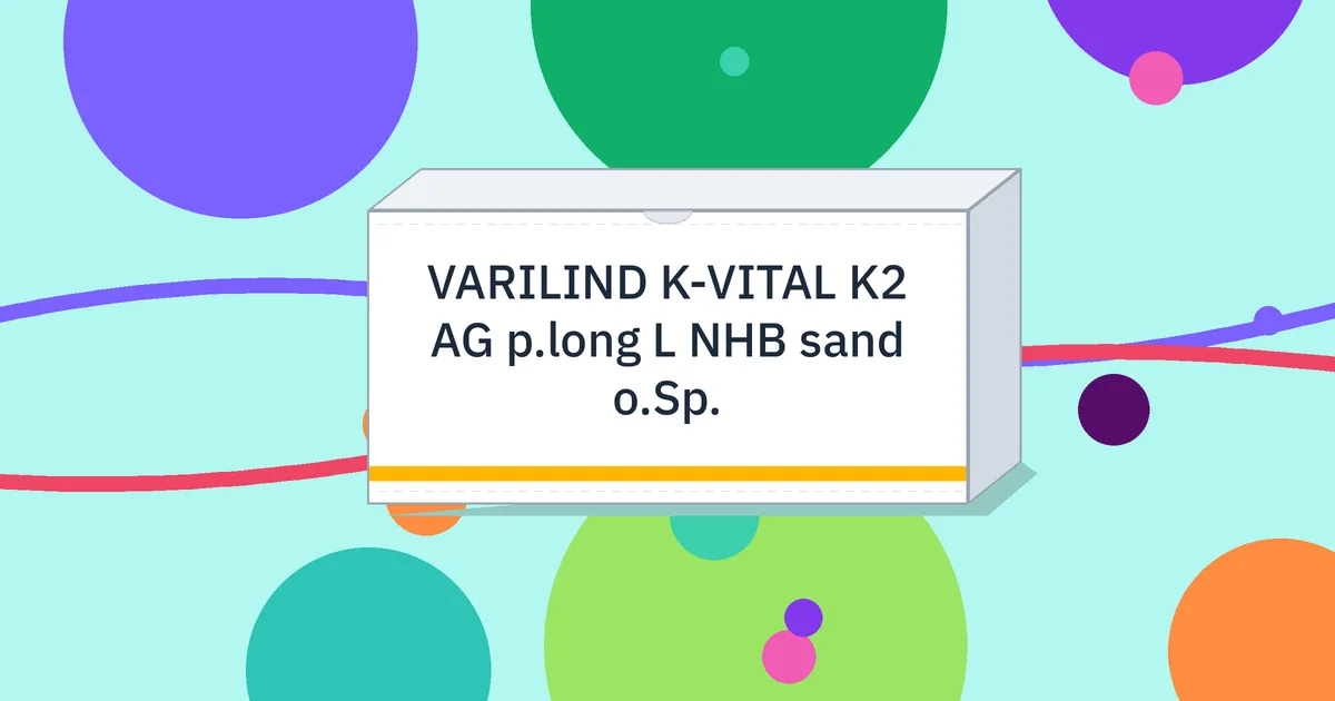 Symbolbild: Packung mit der Aufschrift VARILIND K-VITAL K2 AG p.long L NHB sand o.Sp. (PZN 20564578) – Verfügbarkeit und Bezug in Apotheken in Frankfurt am Main