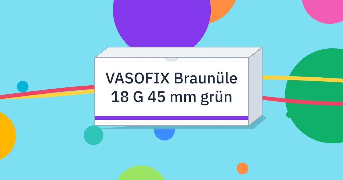 Symbolbild: Packung mit der Aufschrift VASOFIX Braunüle 18 G 45 mm grün (PZN 01066308) – Verfügbarkeit und Bezug in Apotheken in Frankfurt am Main