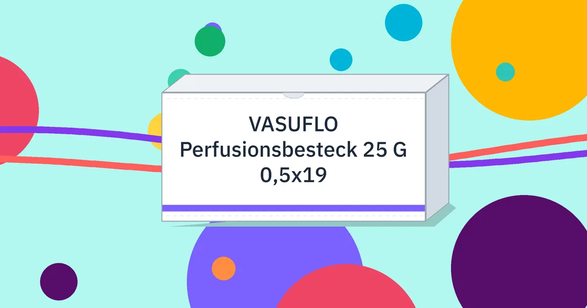 Symbolbild: Packung mit der Aufschrift VASUFLO Perfusionsbesteck 25 G 0,5x19 (PZN 03534535) – Verfügbarkeit und Bezug in Apotheken in Frankfurt am Main