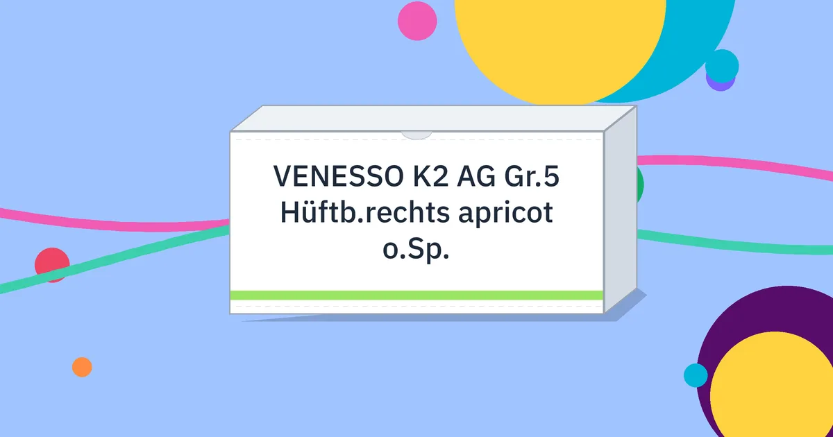 Symbolbild: Packung mit der Aufschrift VENESSO K2 AG Gr.5 Hüftb.rechts apricot o.Sp. (PZN 03272012) – Verfügbarkeit und Bezug in Apotheken in Frankfurt am Main