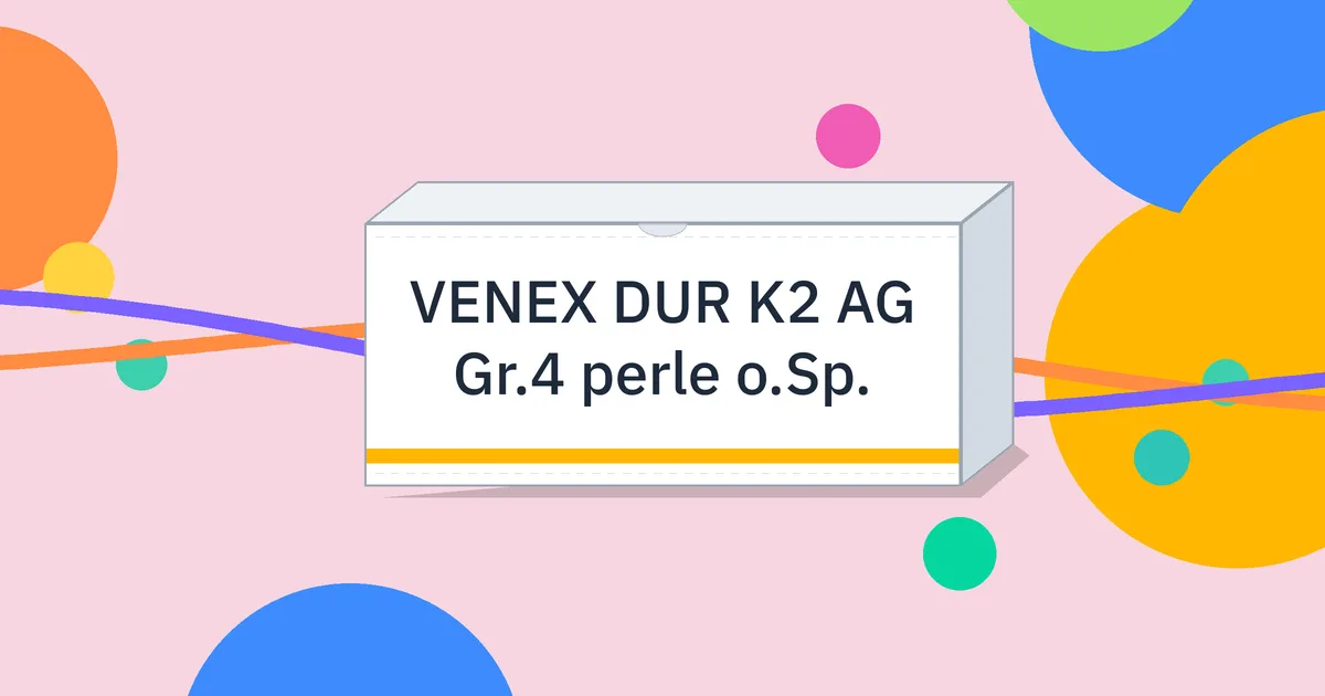 Symbolbild: Packung mit der Aufschrift VENEX DUR K2 AG Gr.4 perle o.Sp. (PZN 03216226) – Verfügbarkeit und Bezug in Apotheken in Frankfurt am Main