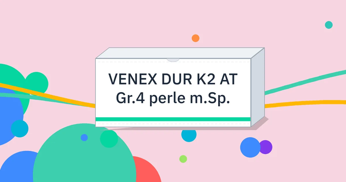Symbolbild: Packung mit der Aufschrift VENEX DUR K2 AT Gr.4 perle m.Sp. (PZN 03221782) – Verfügbarkeit und Bezug in Apotheken in Frankfurt am Main