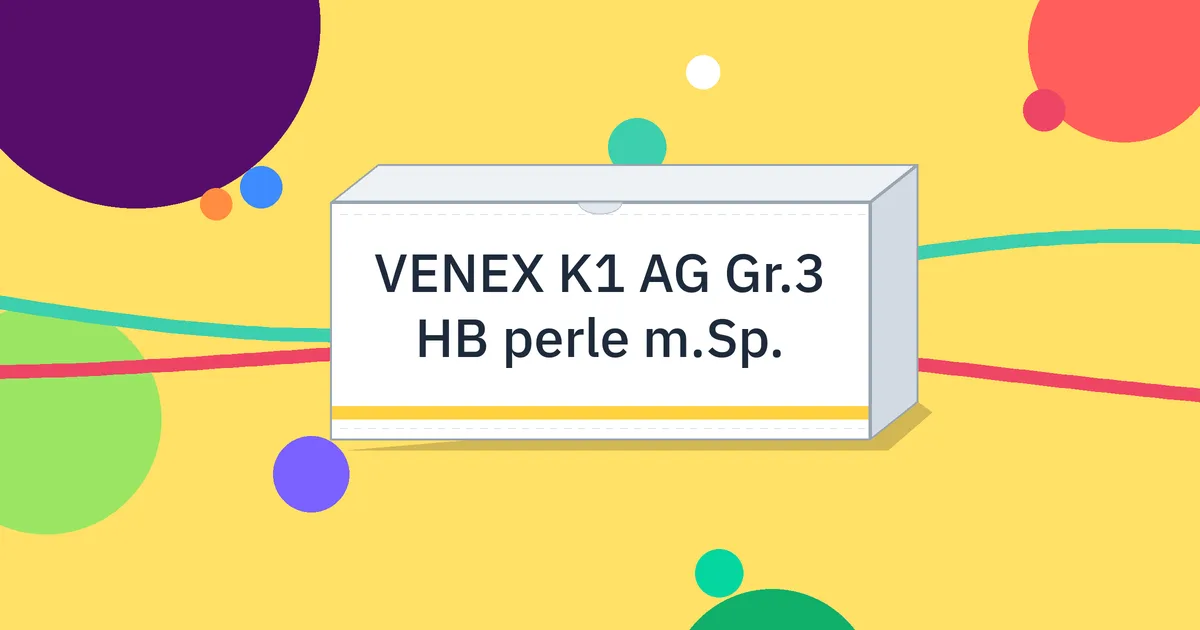 Symbolbild: Packung mit der Aufschrift VENEX K1 AG Gr.3 HB perle m.Sp. (PZN 03190952) – Verfügbarkeit und Bezug in Apotheken in Frankfurt am Main