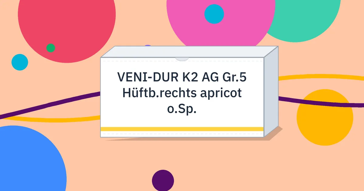 Symbolbild: Packung mit der Aufschrift VENI-DUR K2 AG Gr.5 Hüftb.rechts apricot o.Sp. (PZN 03251613) – Verfügbarkeit und Bezug in Apotheken in Frankfurt am Main