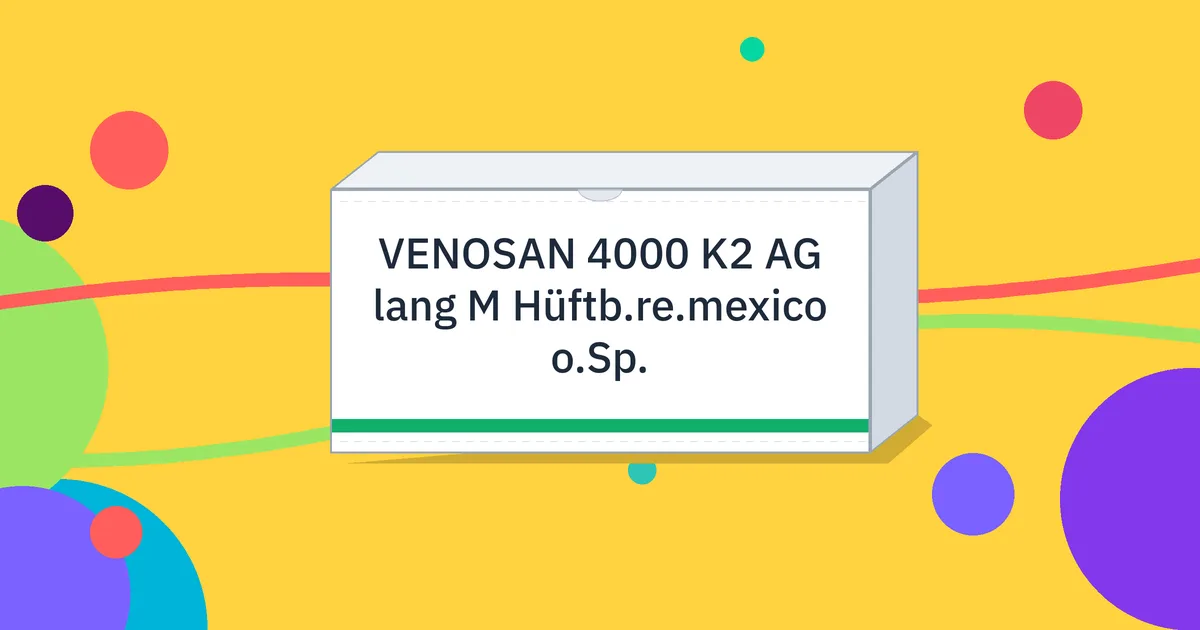 Symbolbild: Packung mit der Aufschrift VENOSAN 4000 K2 AG lang M Hüftb.re.mexico o.Sp. (PZN 14424169) – Verfügbarkeit und Bezug in Apotheken in Frankfurt am Main